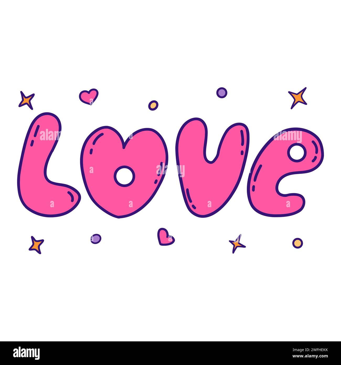 Lettering word love. Convex letters with hearts and stars. Valentines ...