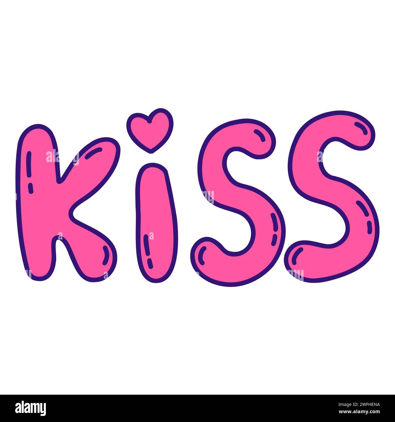Lettering word kiss. Convex letters. Valentines day concept. Colorful ...