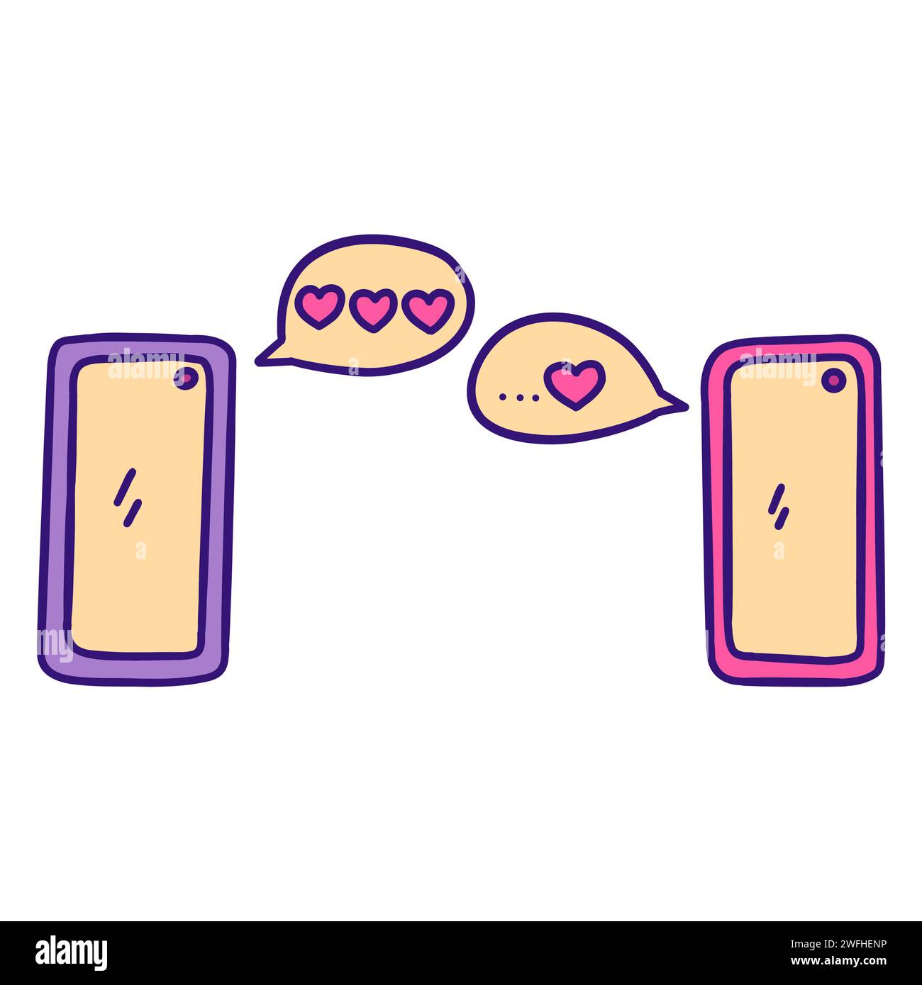 Two phones exchange love messages. Declaration of love. Valentines day ...