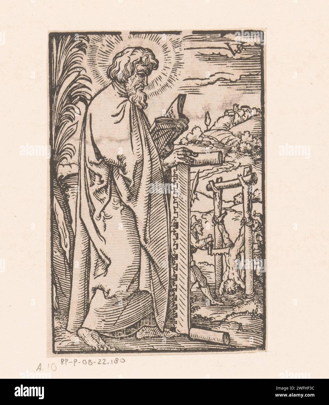 Heilige Simon Zelotes met Zaag, Virgil, 1552 print Nuremberg paper the ...