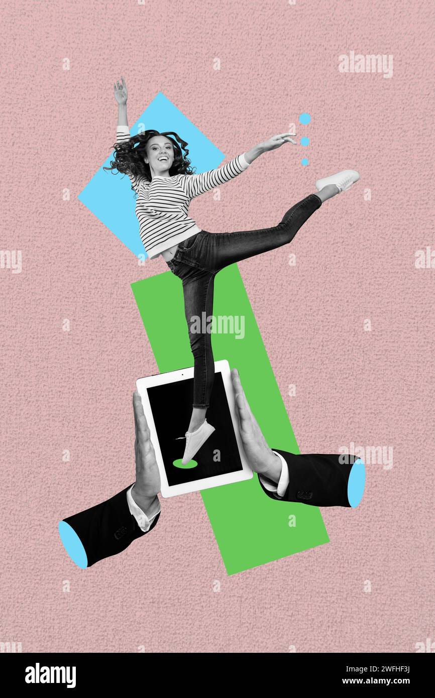 Vertical collage picture young happy cheerful girl dance ballet ...