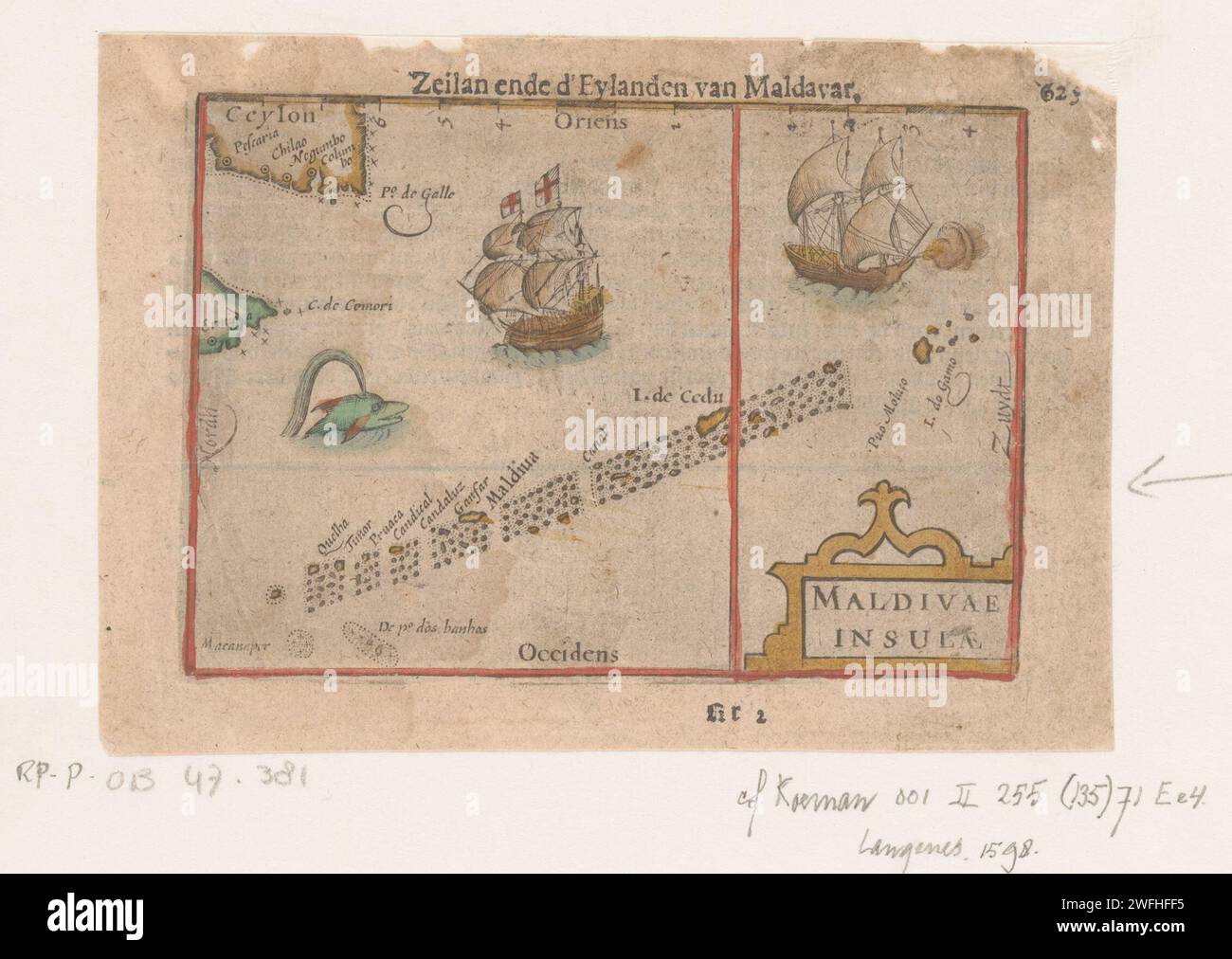 Map of the Maldives, Anonymous, 1609 print Eastern-oriented map of the ...