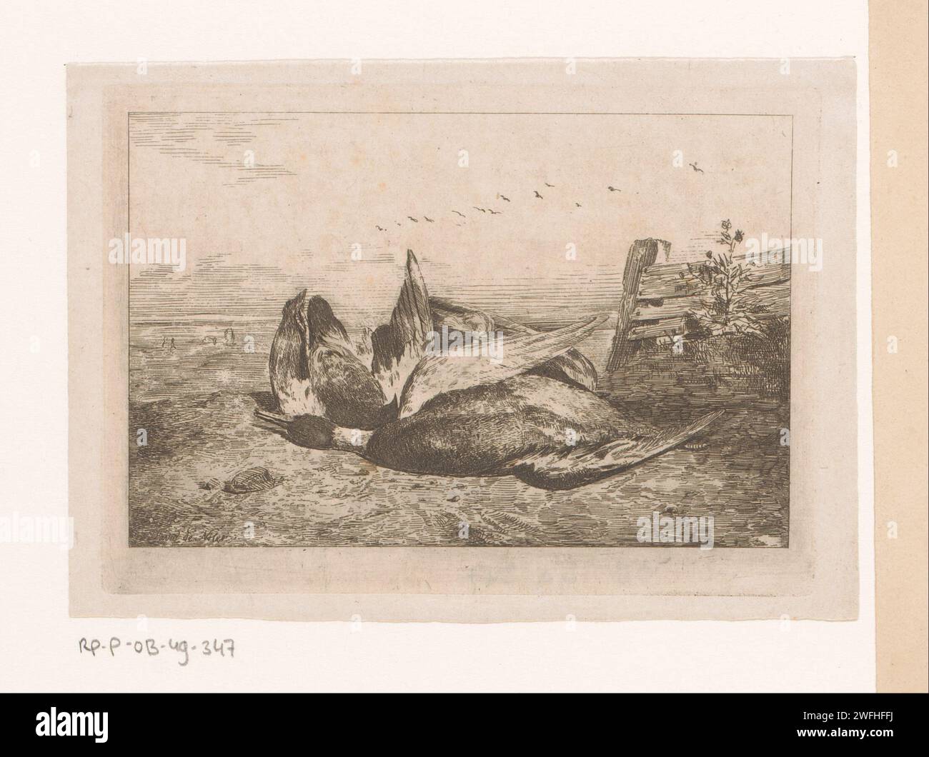 Three dead birds in the landscape, David Emile Joseph de Noter, 1828 ...