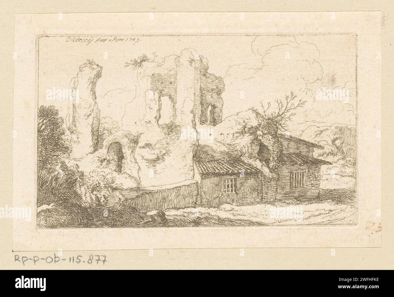 Landscape with ruin built home, Christian Wilhelm Ernst Dietrich, 1743 ...