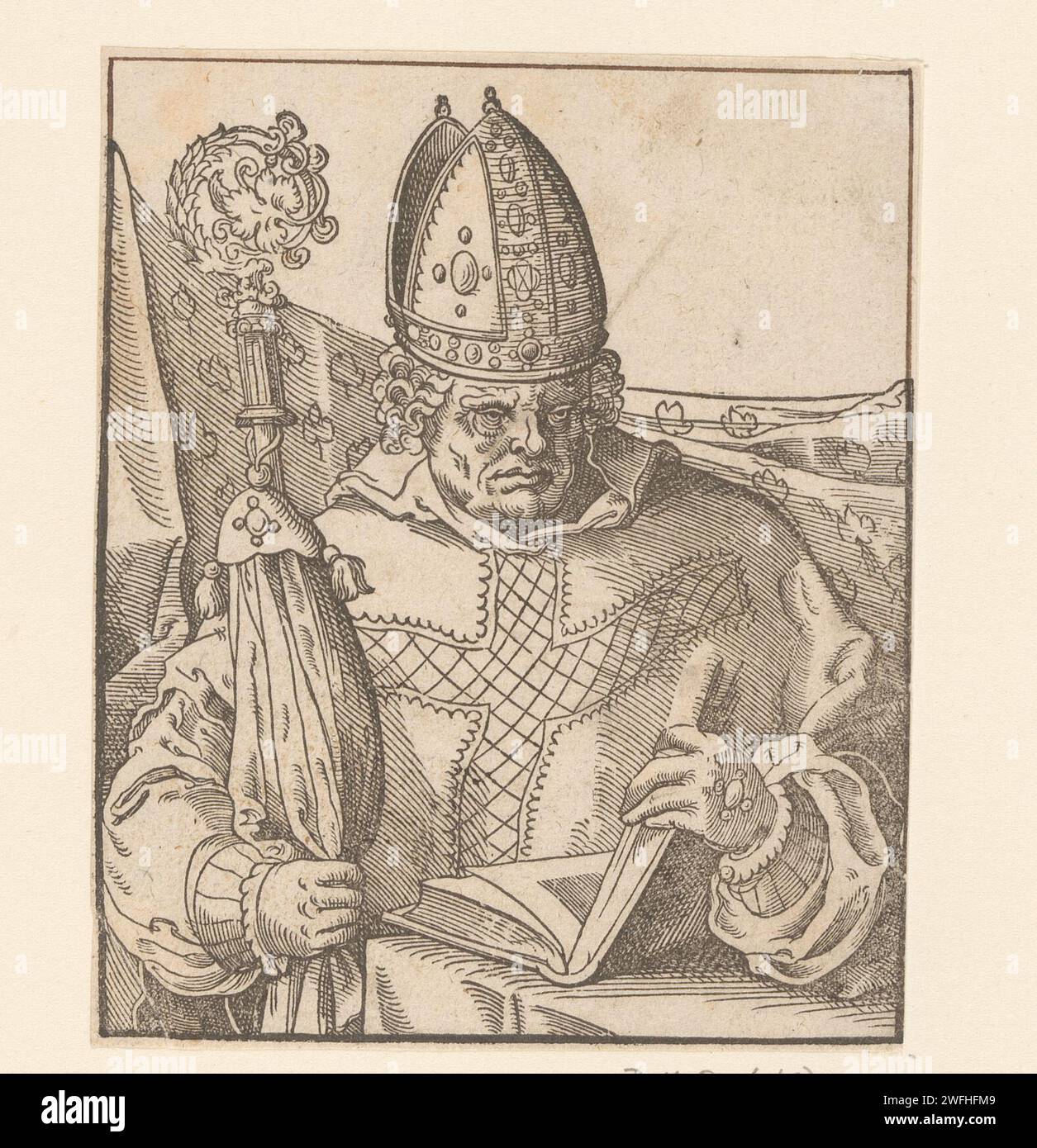 Bishop opens a book, Anonymous, Jost Amman, 1580 lying on the table ...