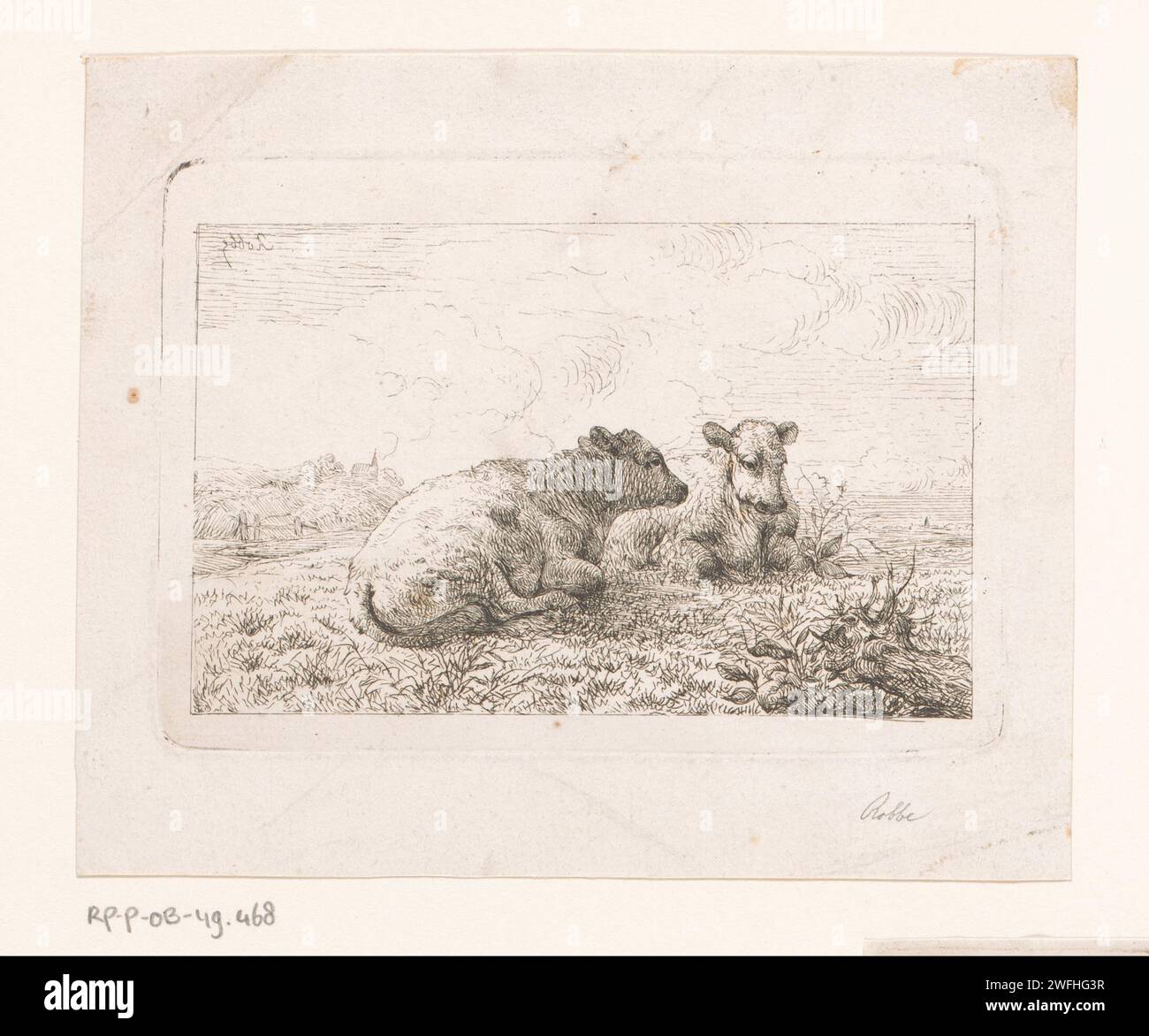 Two cows lying in a meadow, Louis Robbe, 1816 - 1879 print paper ...