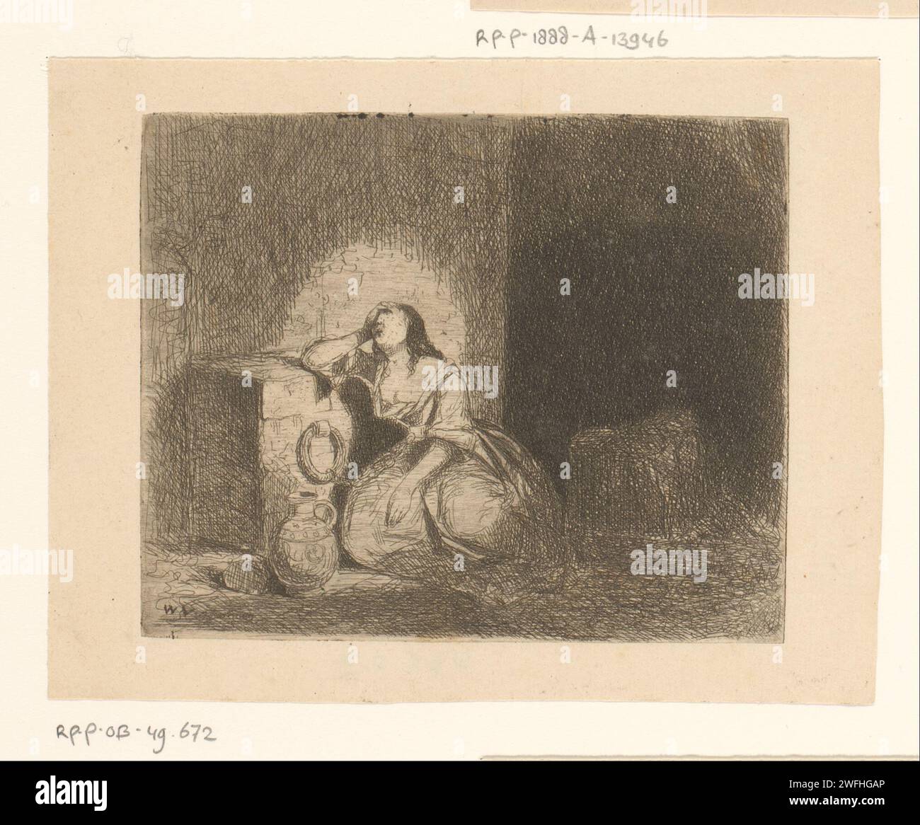 Lower with a woman chained on a low wall, Guillaume Joseph Vertommen ...