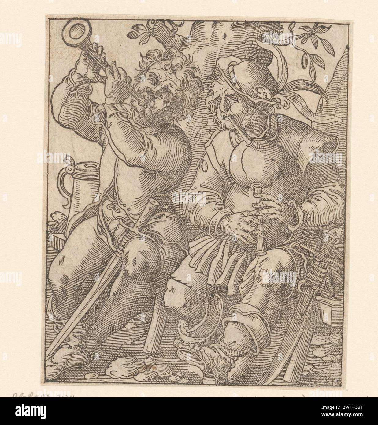 Horn player and a bagpipe player, Lucas Mayer, Jost Amman, 1580 print ...