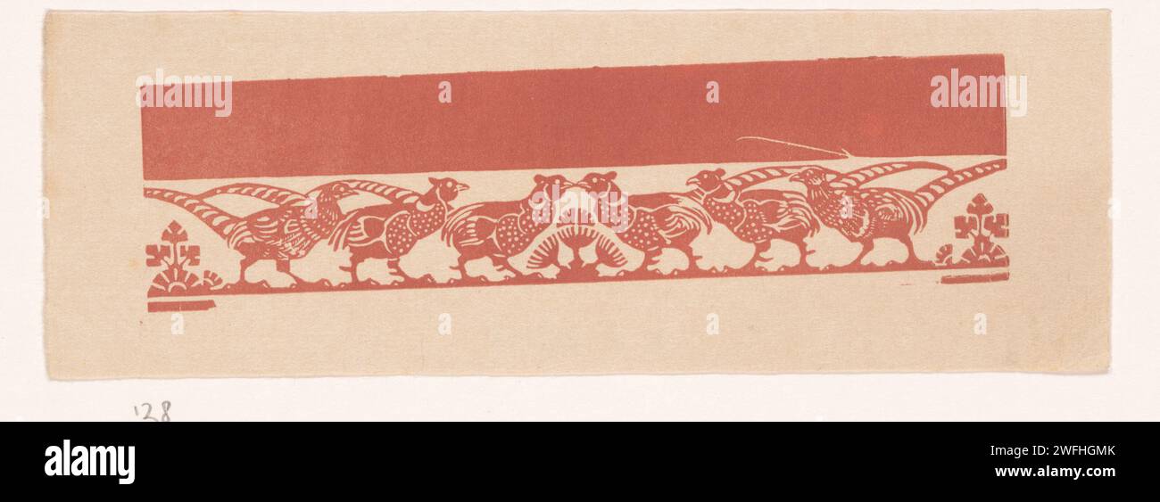 Ornamental edge with pheasants, Bernard Willem Wierink, c. 1910 print ...