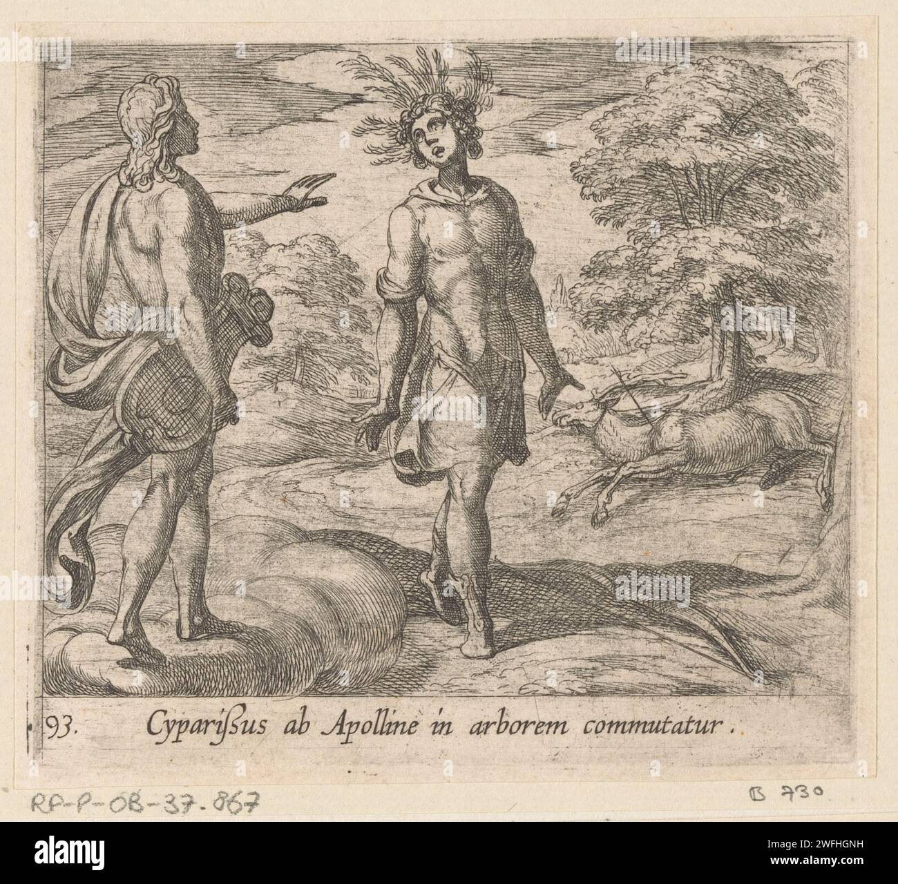 Cyparissus turned into a cypress, Antonio Tempesta, 1606 print ...