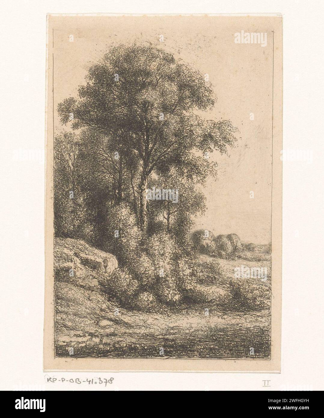 Trees and scrub on a slope, Jean Alexis Achard, 1817 - 1884 print ...