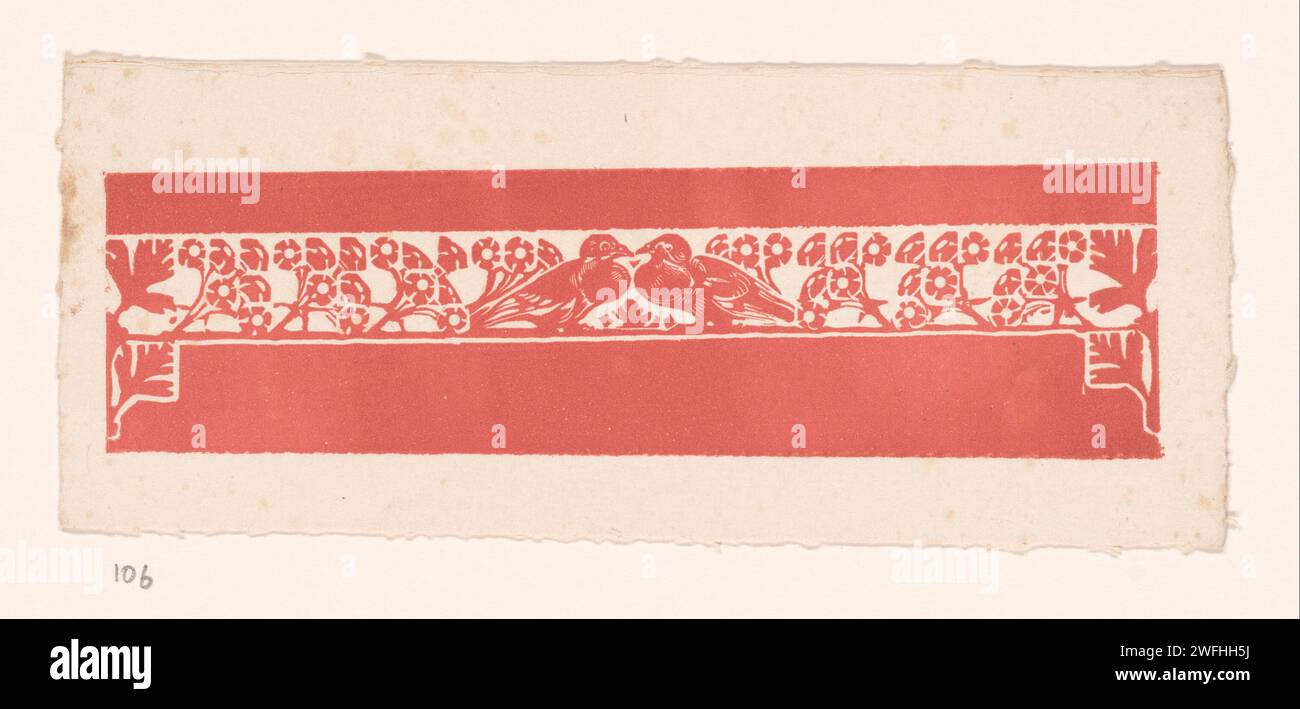 Ornamental edge with pigeons, Bernard Willem Wierink, c. 1910 print ...
