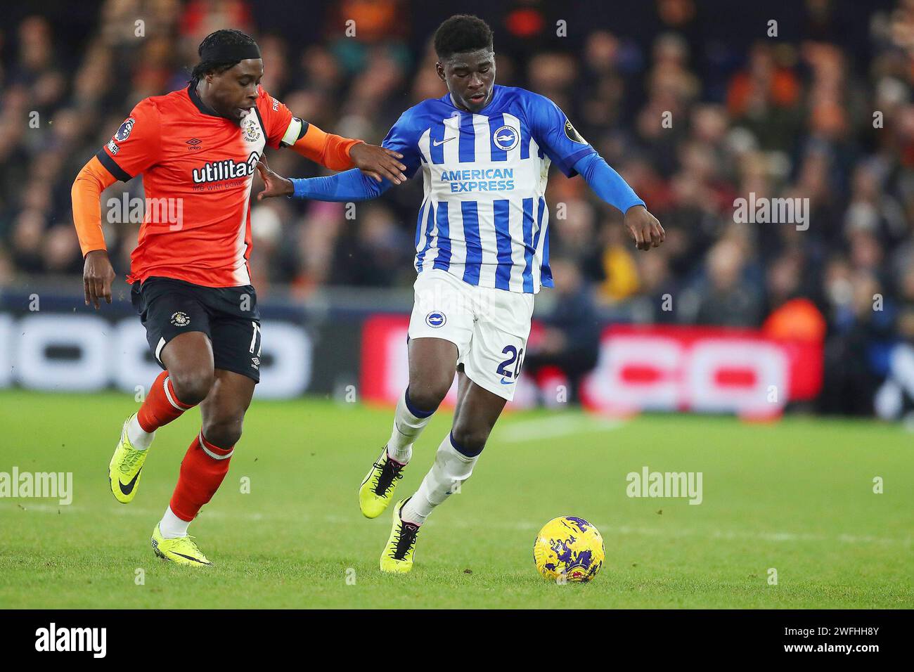 Brighton Hove Albion Midfielder Carlos Baleba (20) and Pelly Ruddock of ...