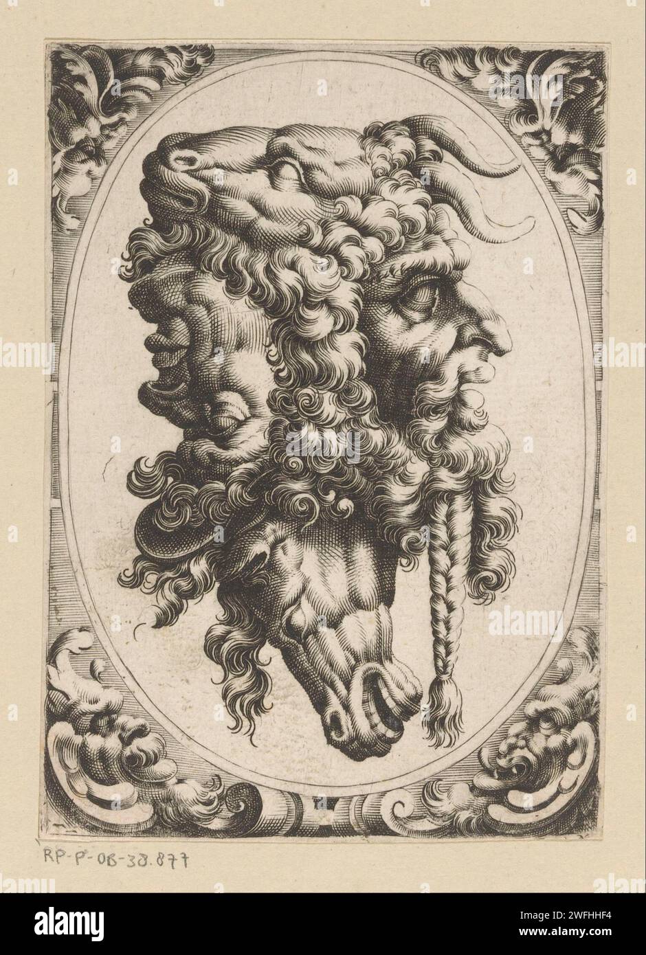 Composition of two faces, a horse's head and a goat's head, Anonymous ...