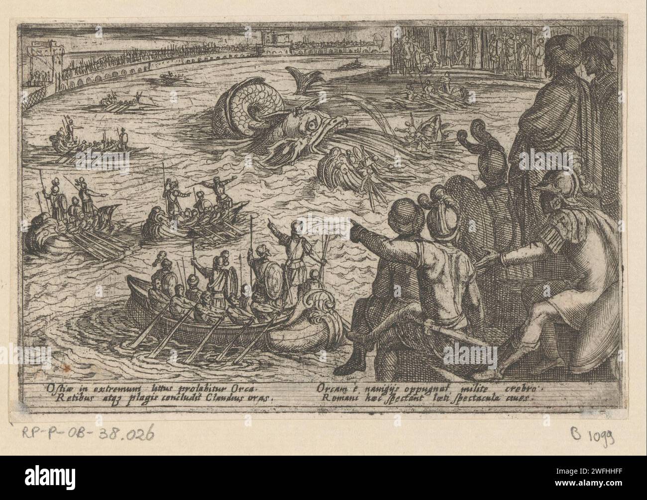 Romans fight against a sea monster, Antonio Tempesta, 1602 print Roman ...