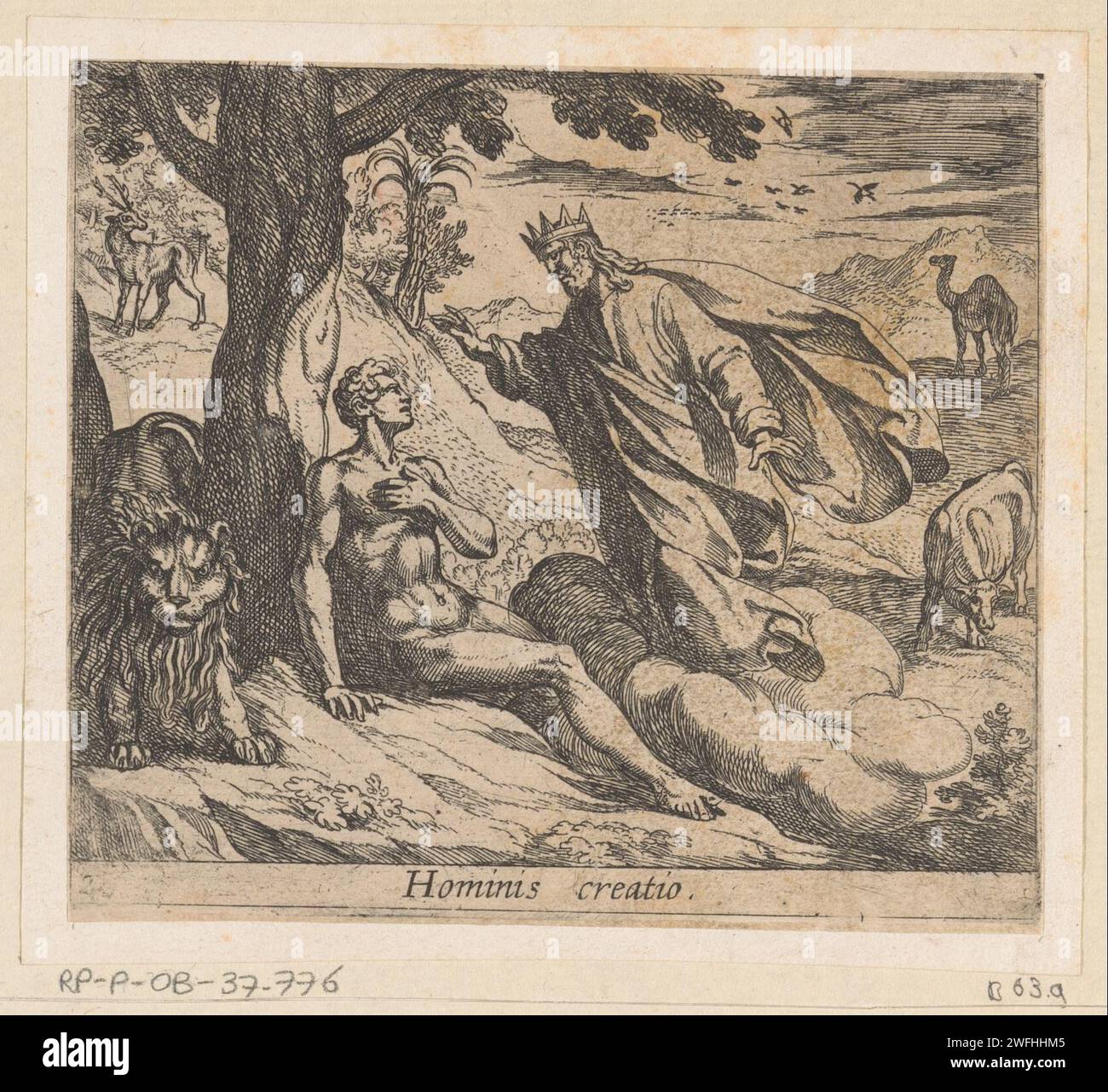 Creation of man, Antonio Tempesta, 1606 print God on a cloud in a ...