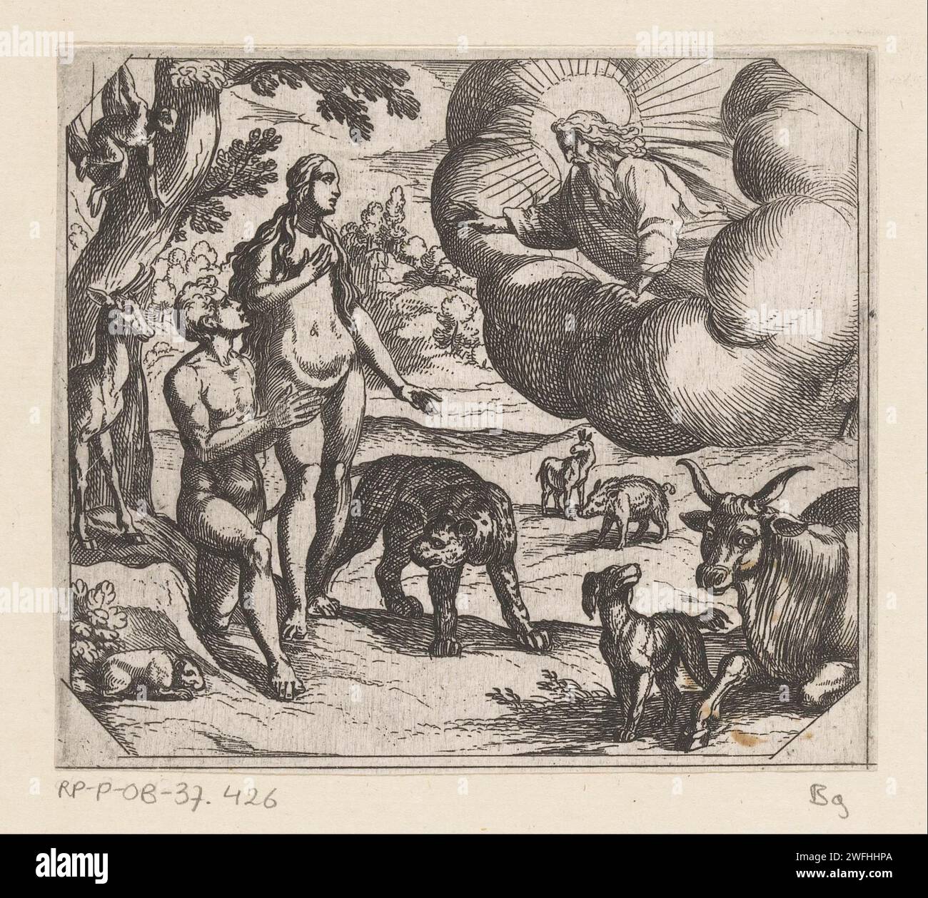 Adam and Eva placed in the Hof van Eden, Antonio Tempesta, After Rafaël ...