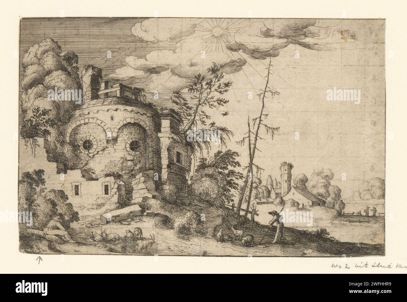 Landscape with round tower on the left, Christian Richter (I), 1630 ...