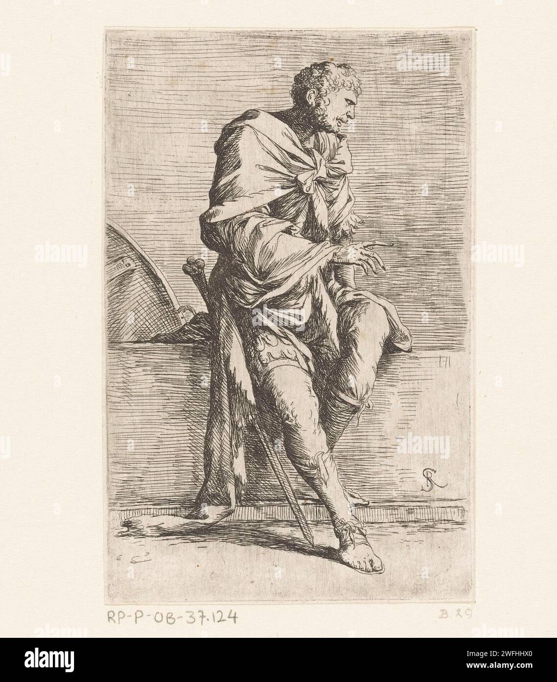 Sitting soldier, Salvator Rosa, c. 1656 - c. 1657 print A soldier ...