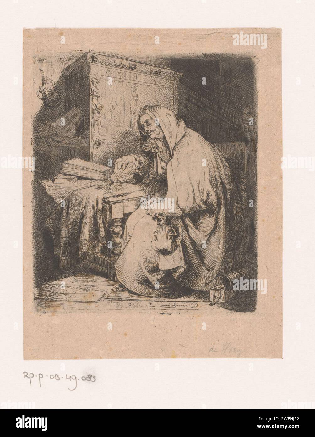 Dame has money at the table, Joseph Ignace van Hoey, 1824 - 1892 print ...