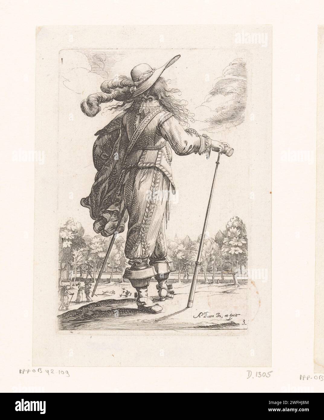 French nobleman, seen on the back, dressed according to the fashion of ...