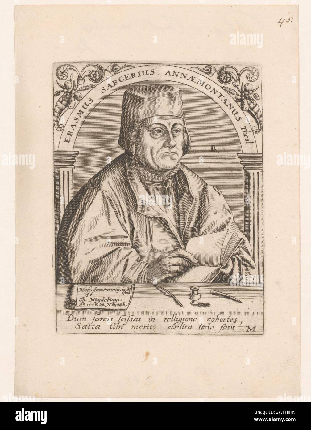 Portrait of Erasmus Sarcerius, Robert Boissard, 1597 - 1599 print ...