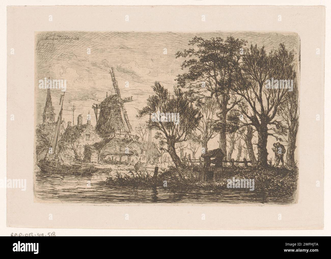 View of a village with mill on the water, Henri François Schaefels ...