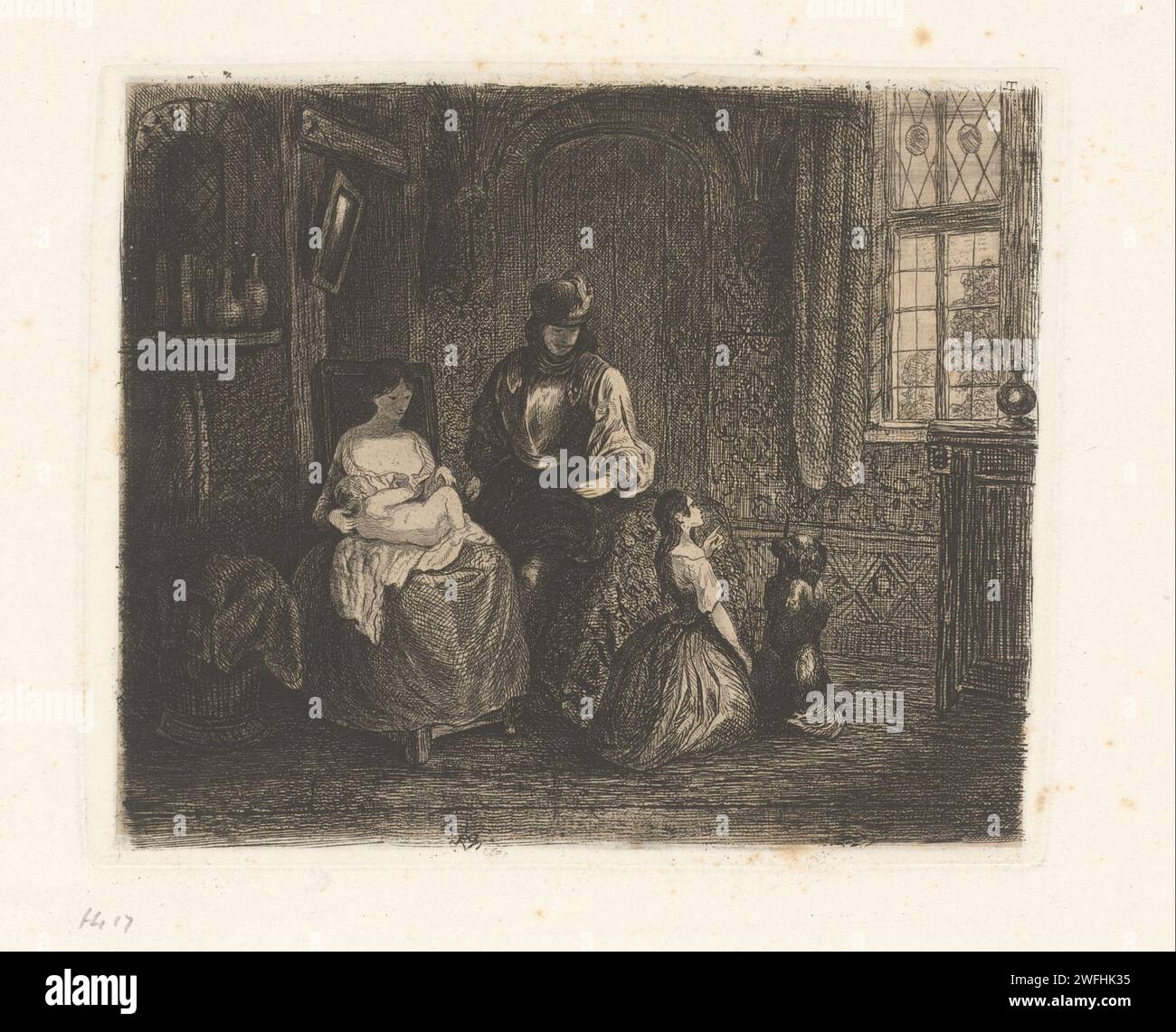 Interior with family, Polynice Auguste Viette, 1852 print At the top ...