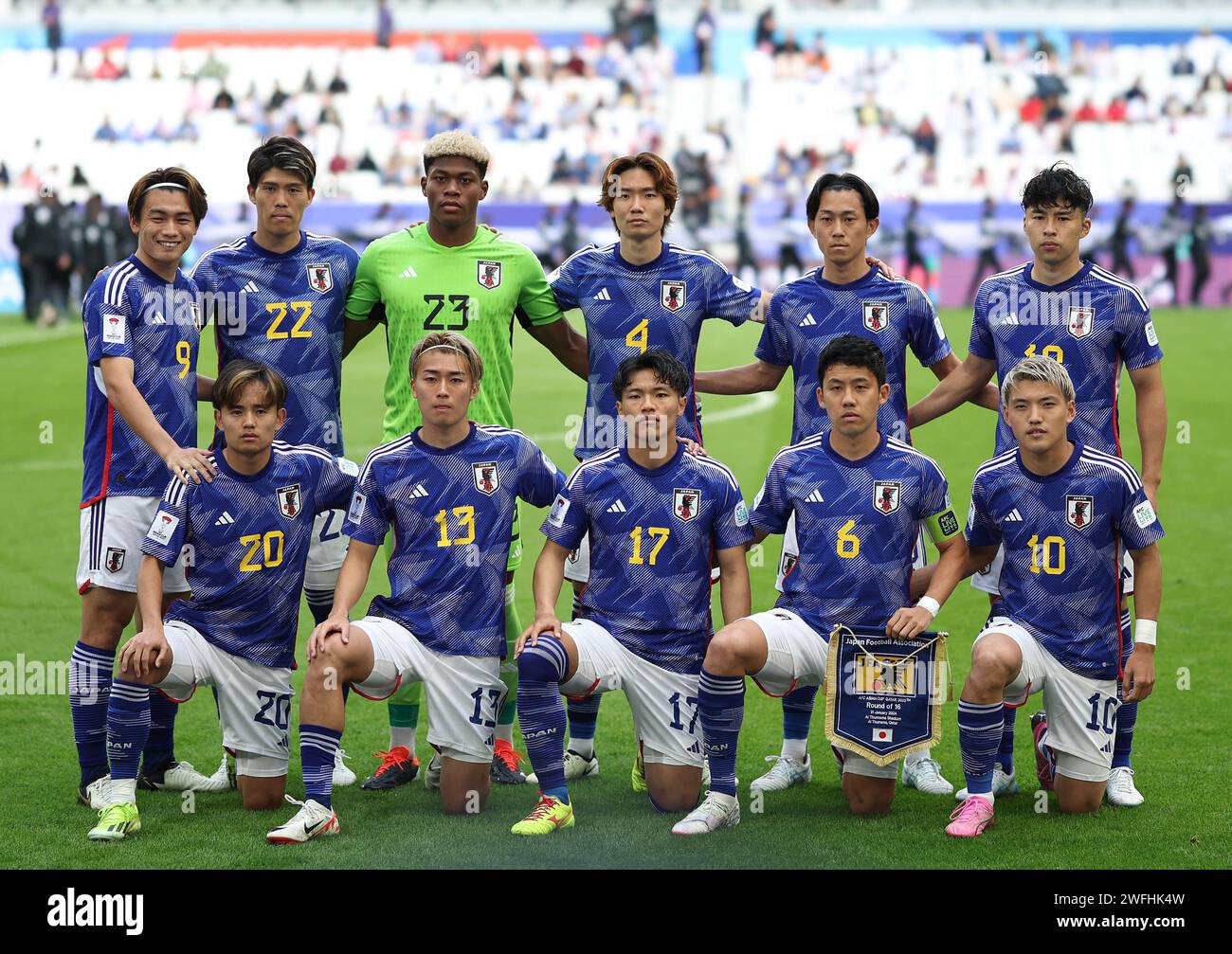 Doha, Qatar. 31st Jan, 2024. Japan's starting players pose for group ...