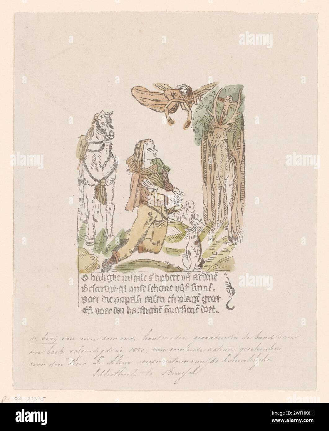 The appearance of the deer to Saint Hubert, Anonymous, After 1550 print ...