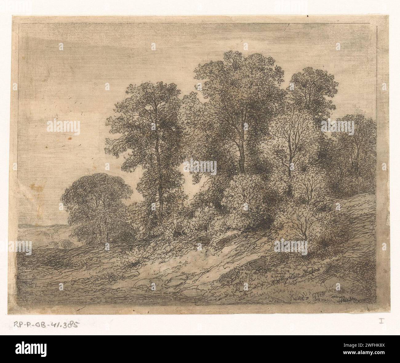 Trees and scrub on a hill, Jean Alexis Achard, c. 1850 print France ...