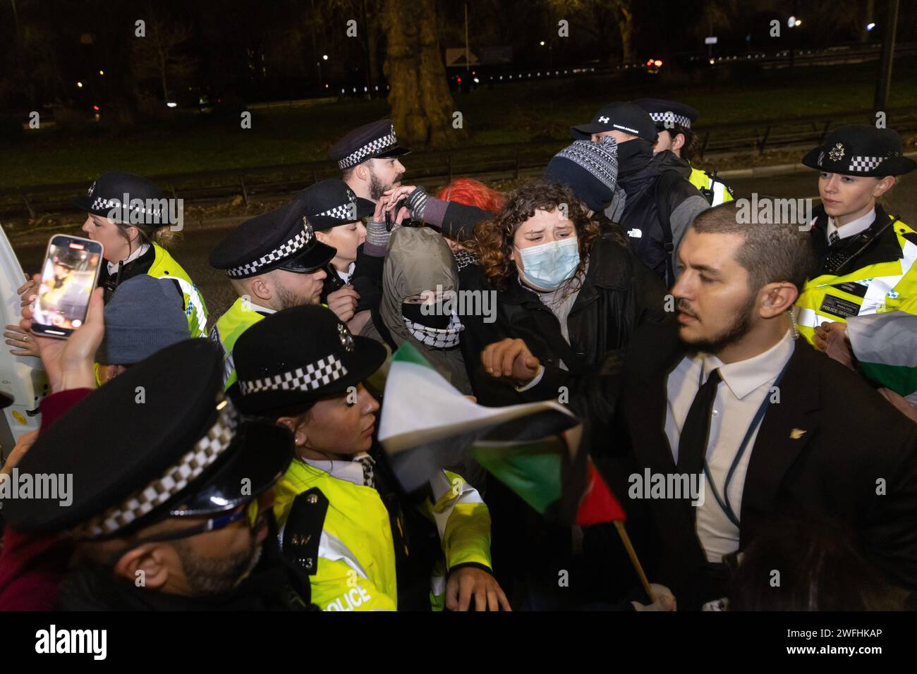 London, UK. 30th January, 2024. Anti-arms trade campaigners call for an ...