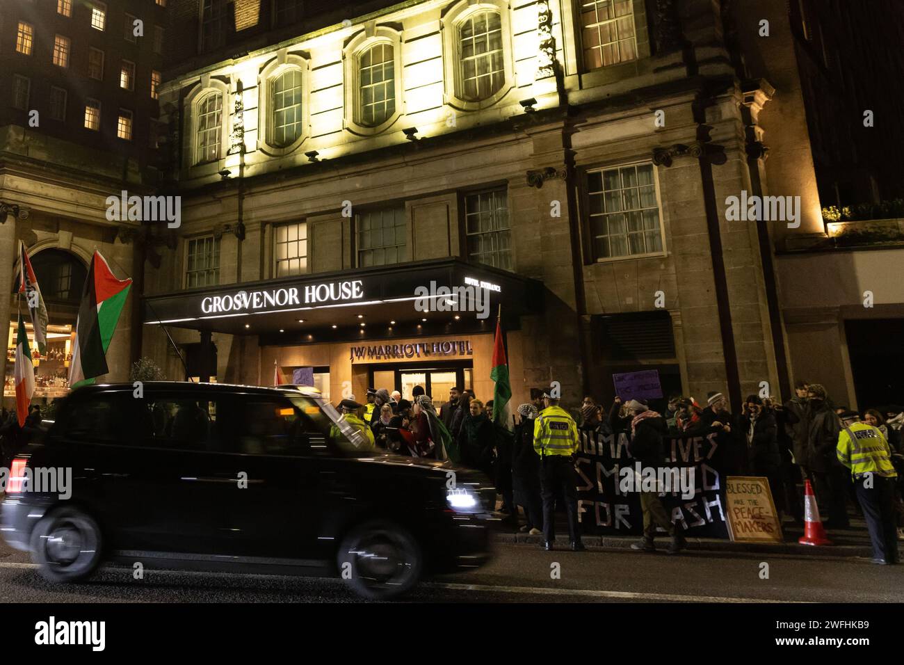 London, UK. 30th January, 2024. Campaigners against the arms trade ...