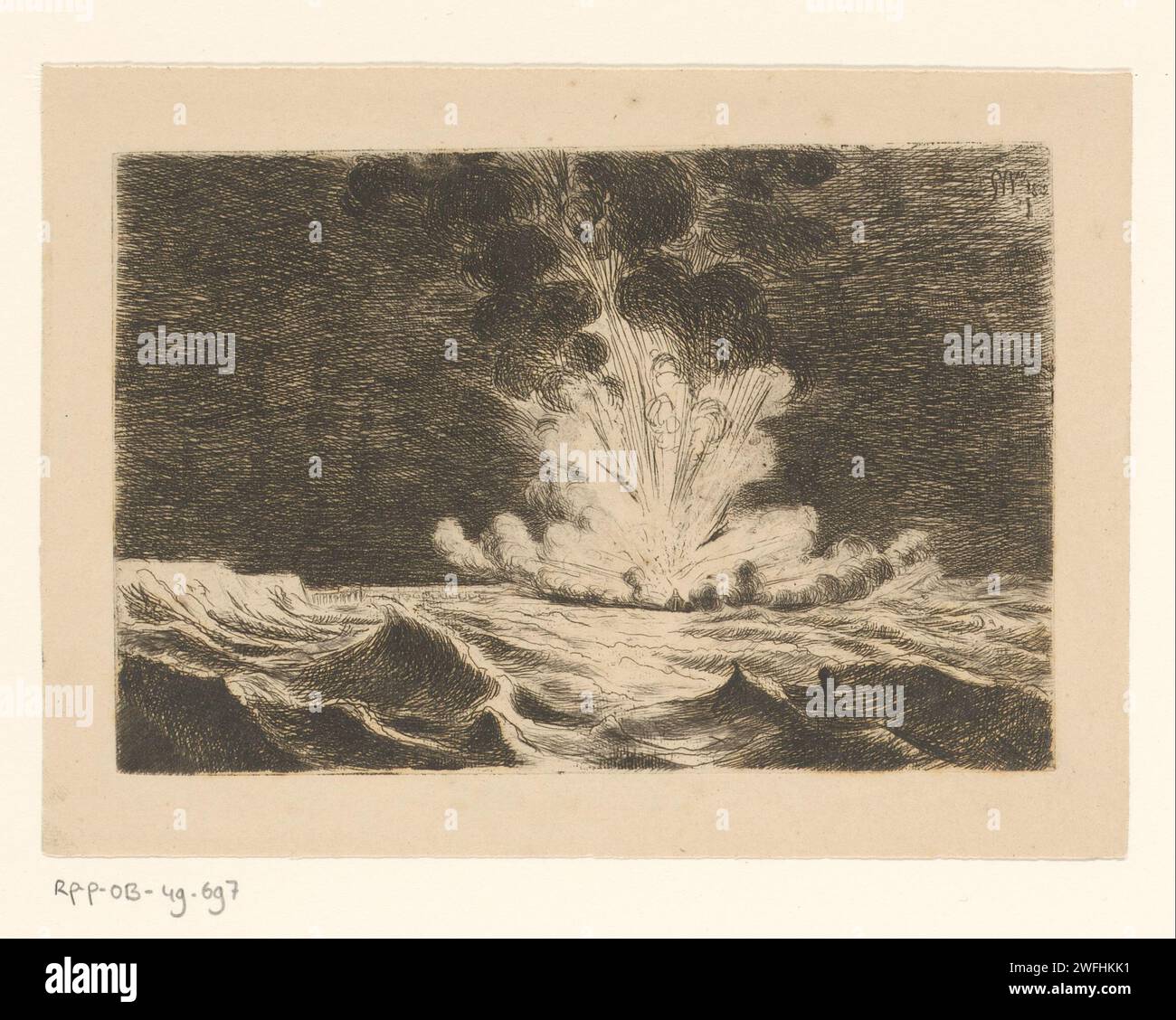 Explosion of a ship at sea, Guillaume Joseph Vertommen (attributed to ...