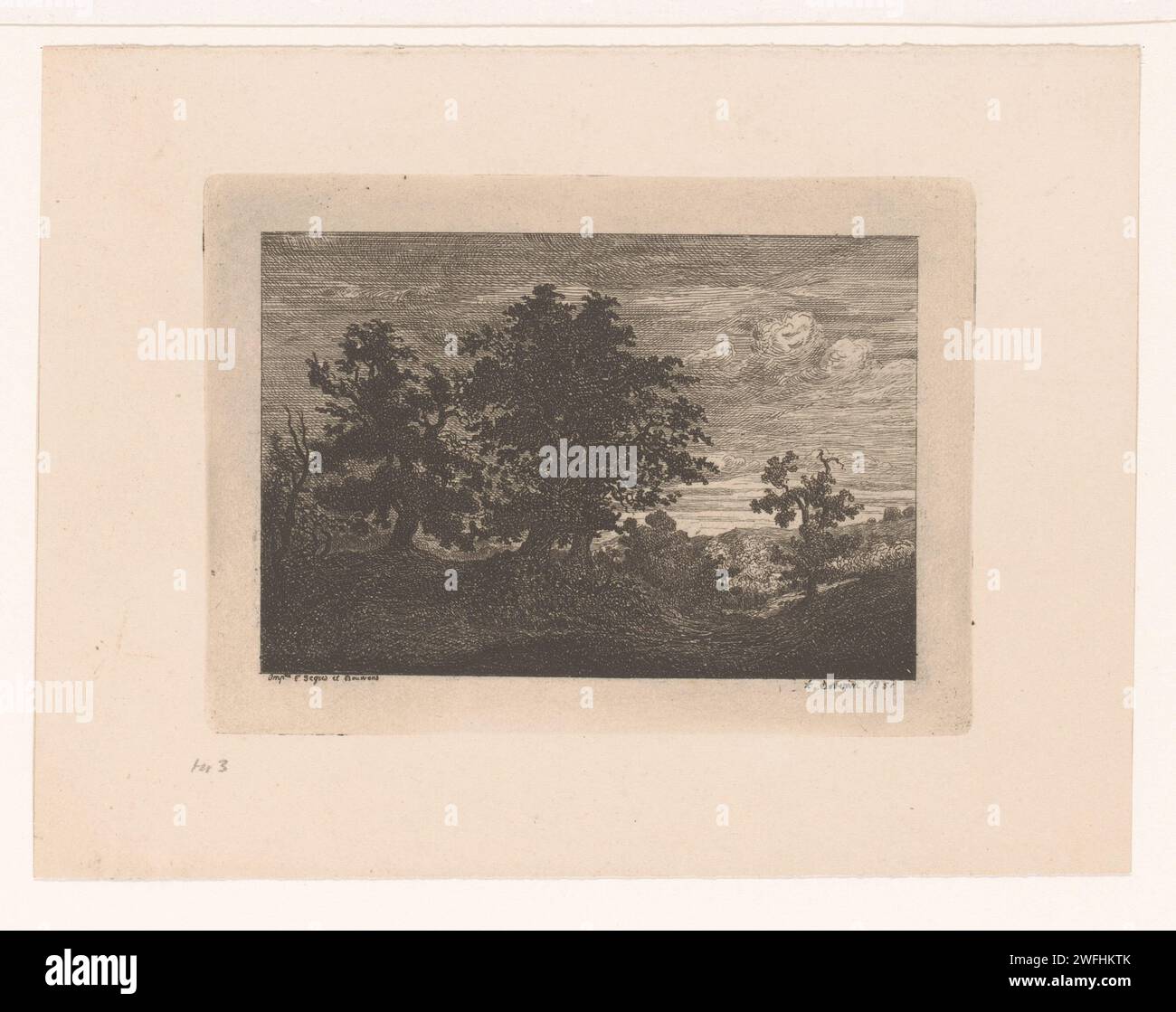 Landscape with three trees, Antoine Severin, 1851 print Brussels paper ...