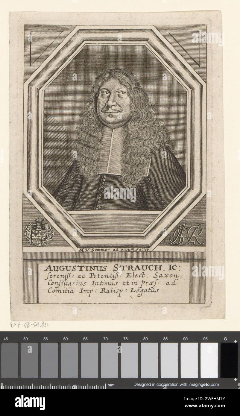 PortraT van Augustin Strauch, Matthias van Sommer, 1665 - 1672 print ...