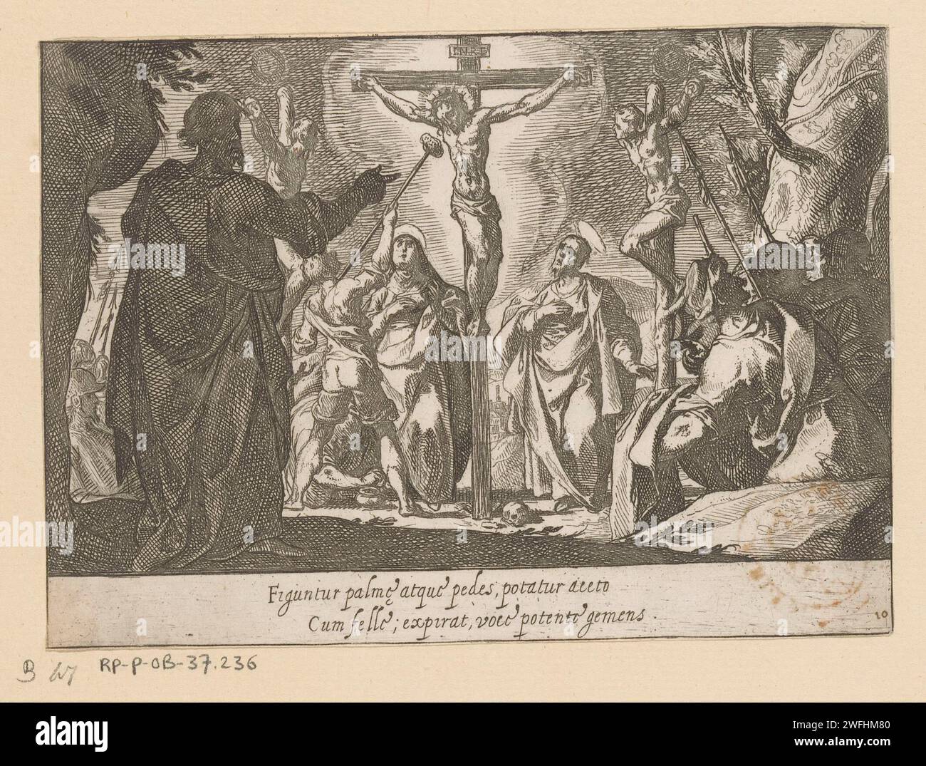 Kruisiging Van Christus, Raffaello Schiambinossi, 1602 - 1604 print Christ hangs on the cross ...