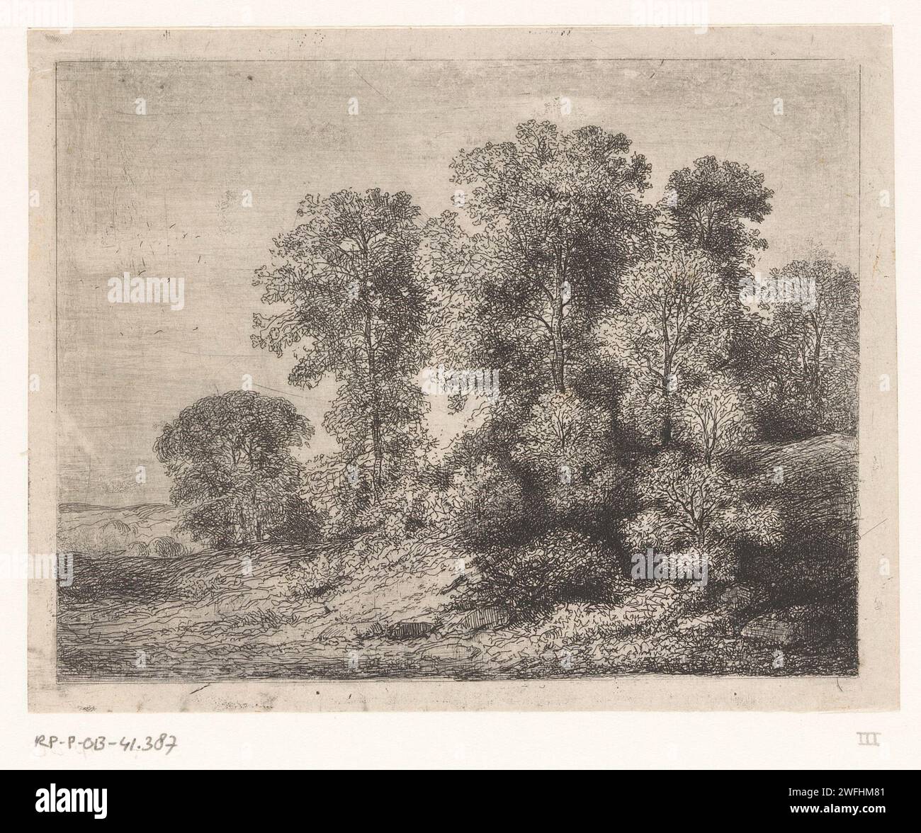 Trees and scrub on a hill, Jean Alexis Achard, c. 1850 print France ...