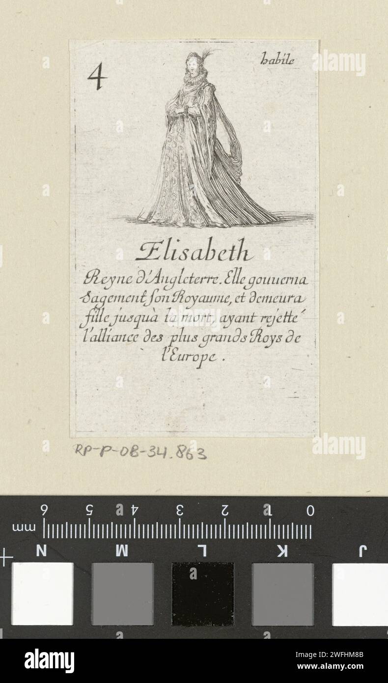 Elizabeth I Tudor, Stefano Della Bella, 1620 - 1664 print. playing card ...