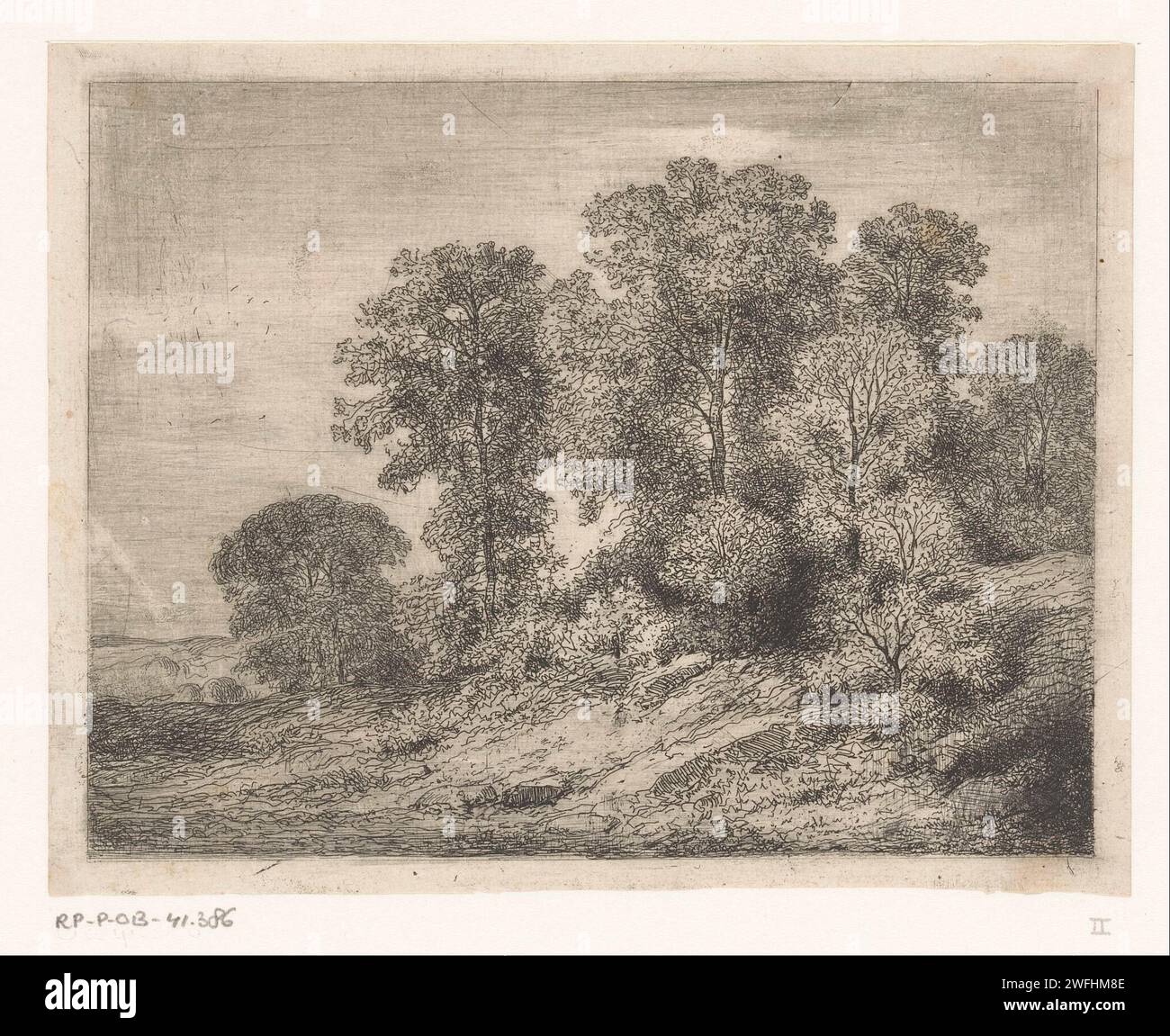 Trees and scrub on a hill, Jean Alexis Achard, c. 1850 print France ...