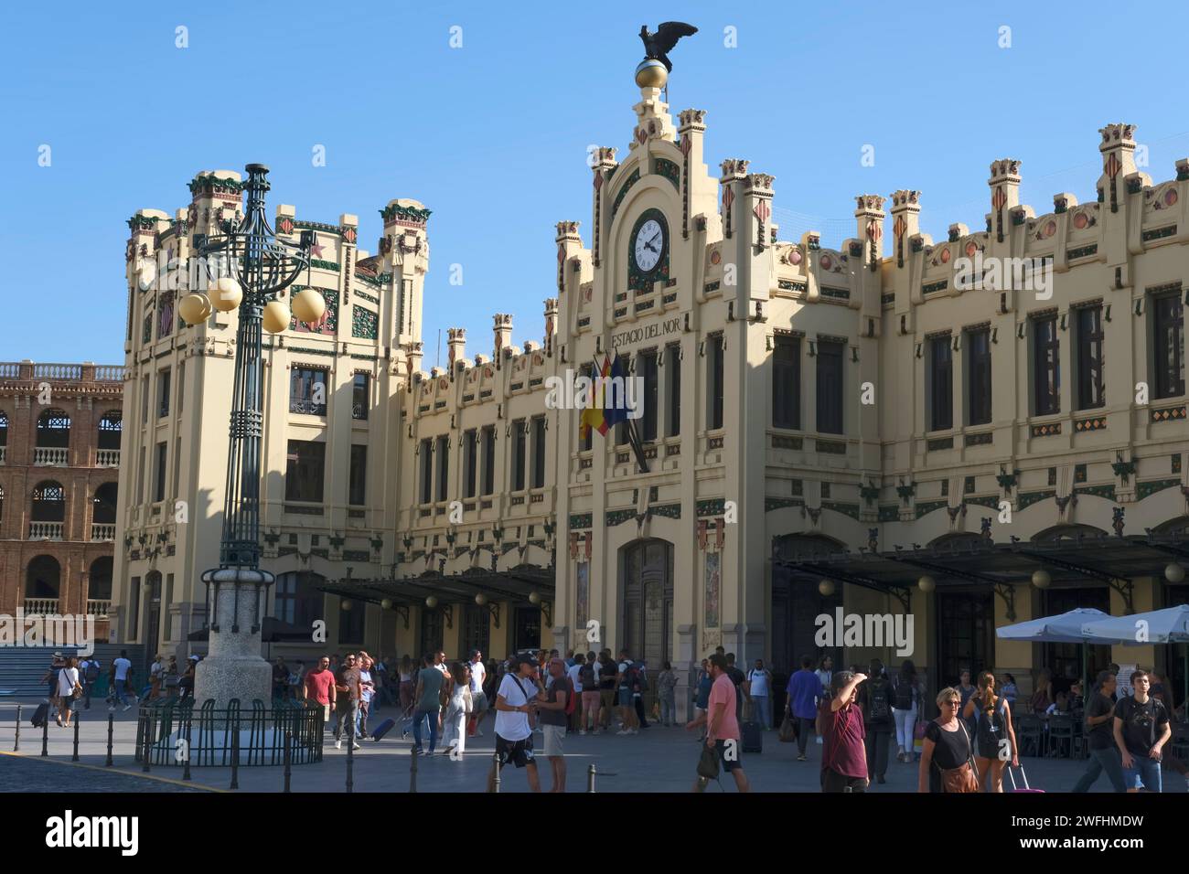the elegant art nouveau facade of València Nord, Train stationValencia ...