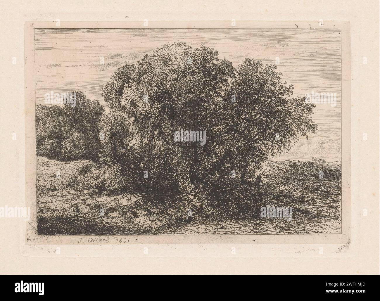 Group Trees with a Figure, Jean Alexis Achard, 1851 print France paper ...
