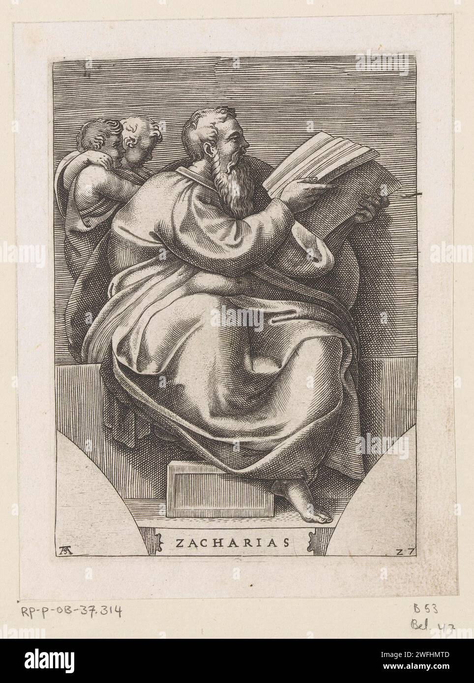 Profeet Zachary, Adam Scultor, after Michelangelo c. 1585 print The ...