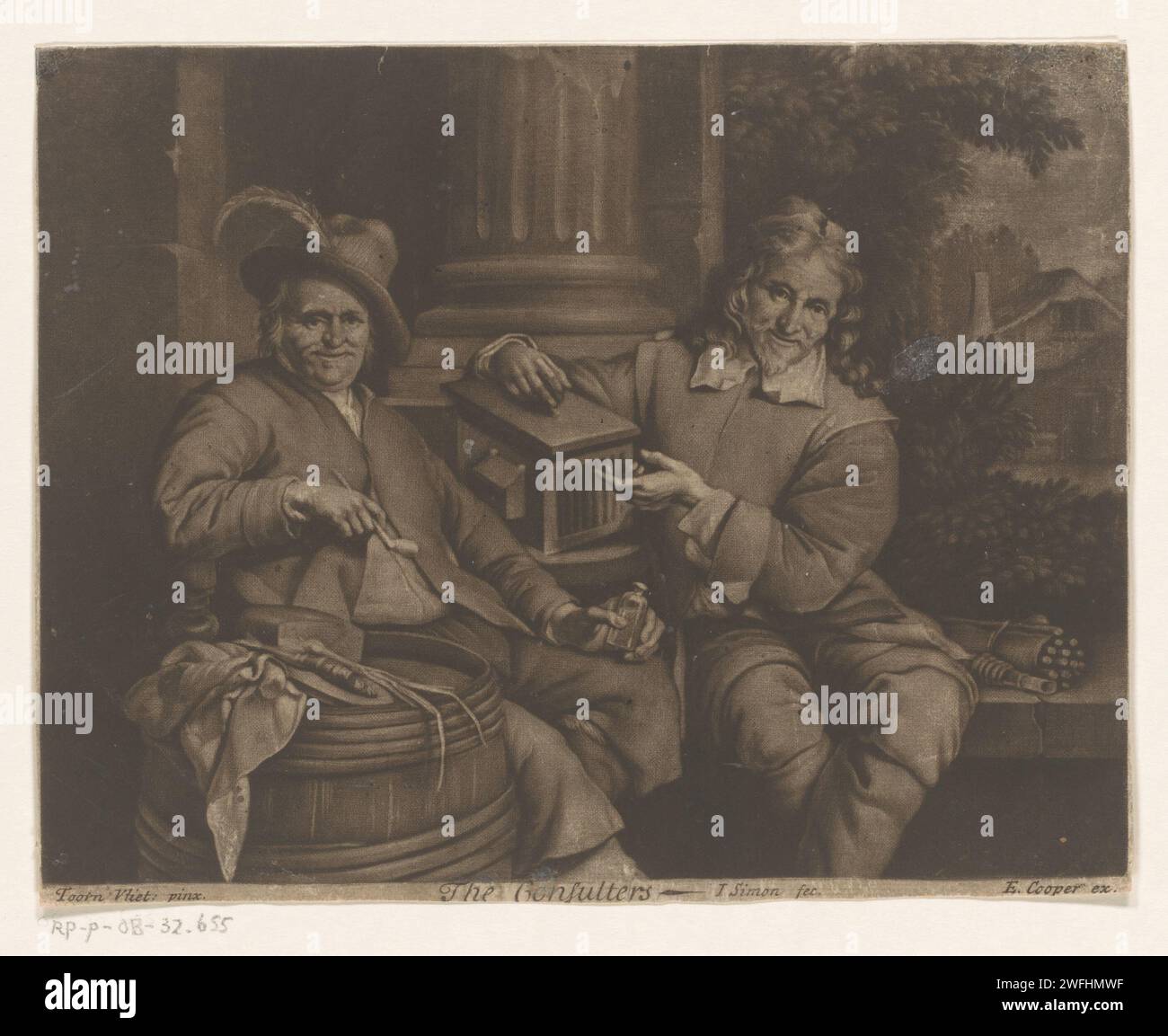 Two men on a couch with different objects, Jean Simon, After Jacob ...