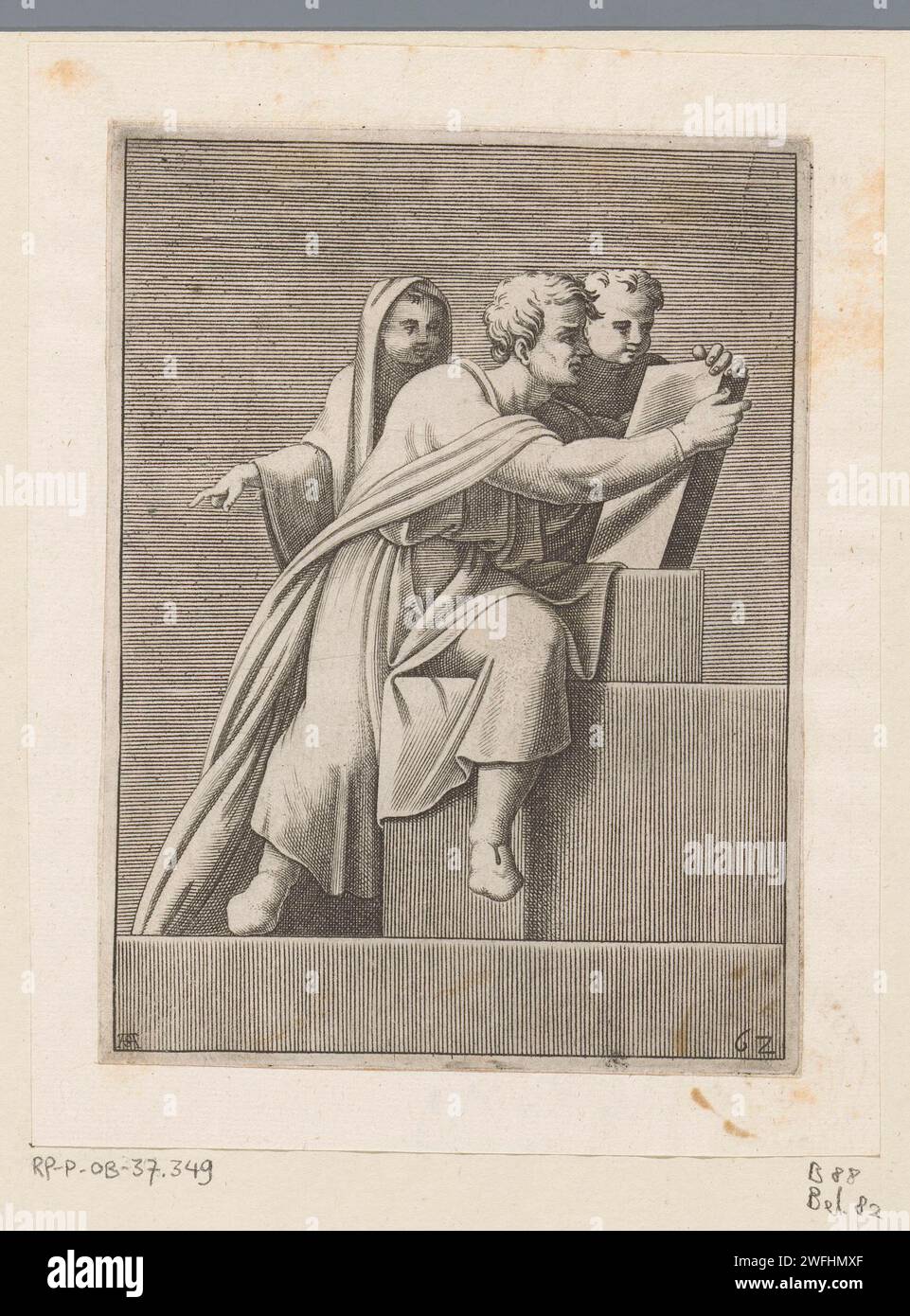 Man with a writing tablet and two children, Adamo Scultori, After ...