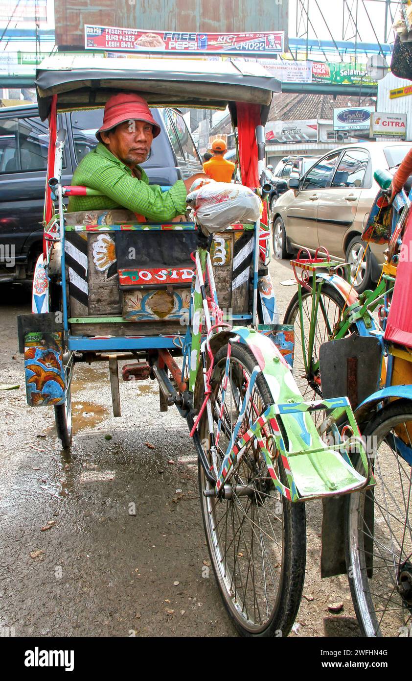 Becak or Pedicab drivers in Bandung, West Java, Indonesia Stock Photo ...