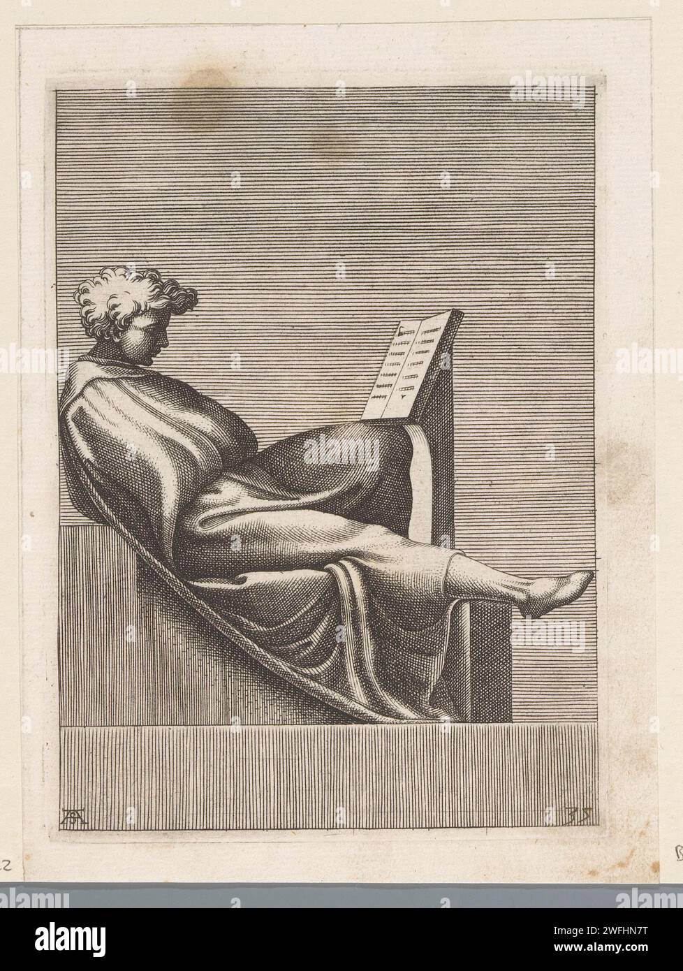 Reading man, Adamo Scultori, After Michelangelo, c. 1585 print Young ...