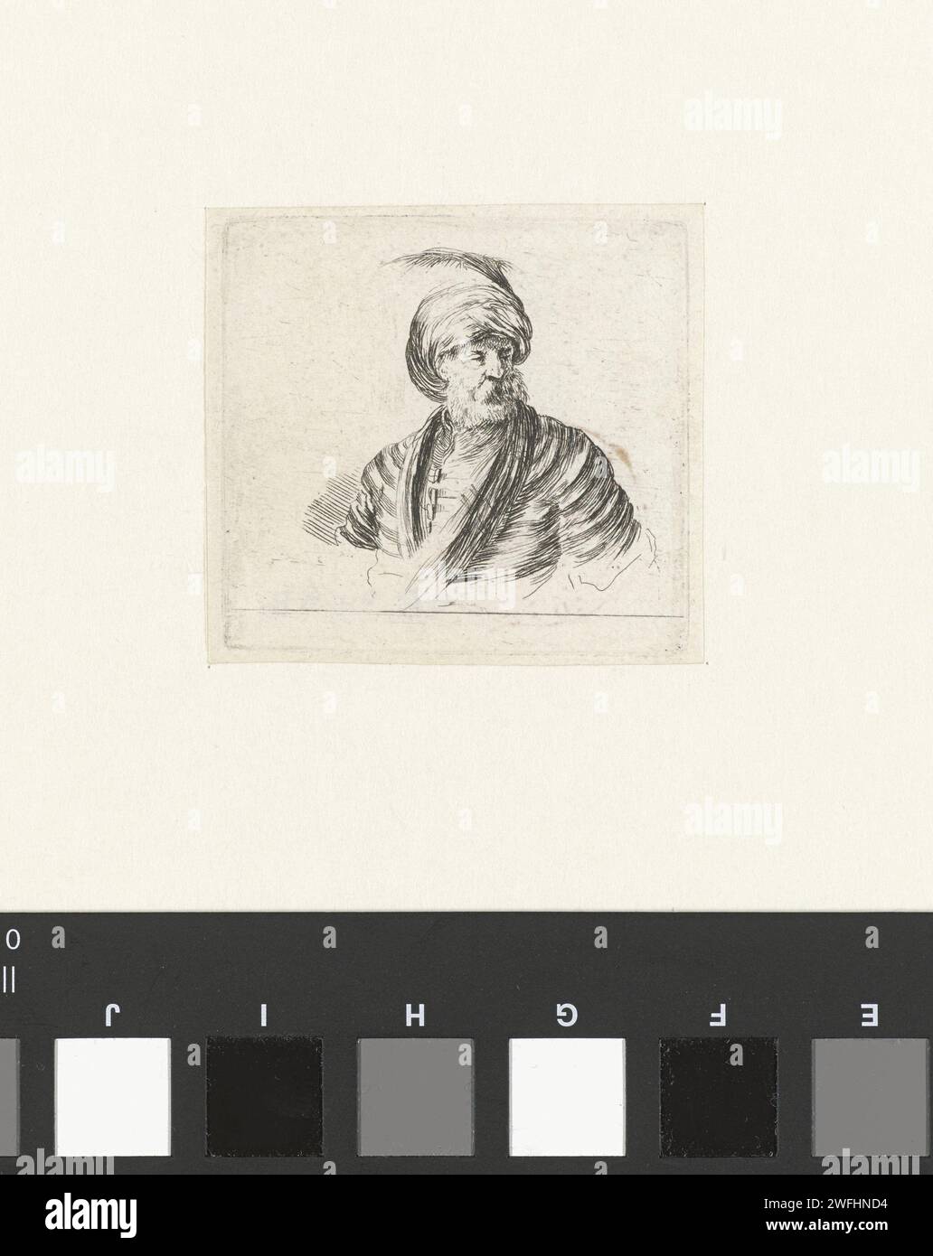 Bust of an old man with beard and turban with plume, Stefano della ...