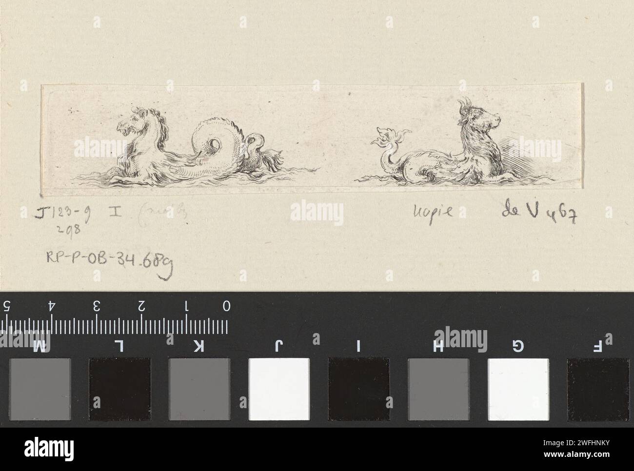 Zeemonsters, Anonymous, Stefano Della Bella, 1620 - 1664 print Two sea ...