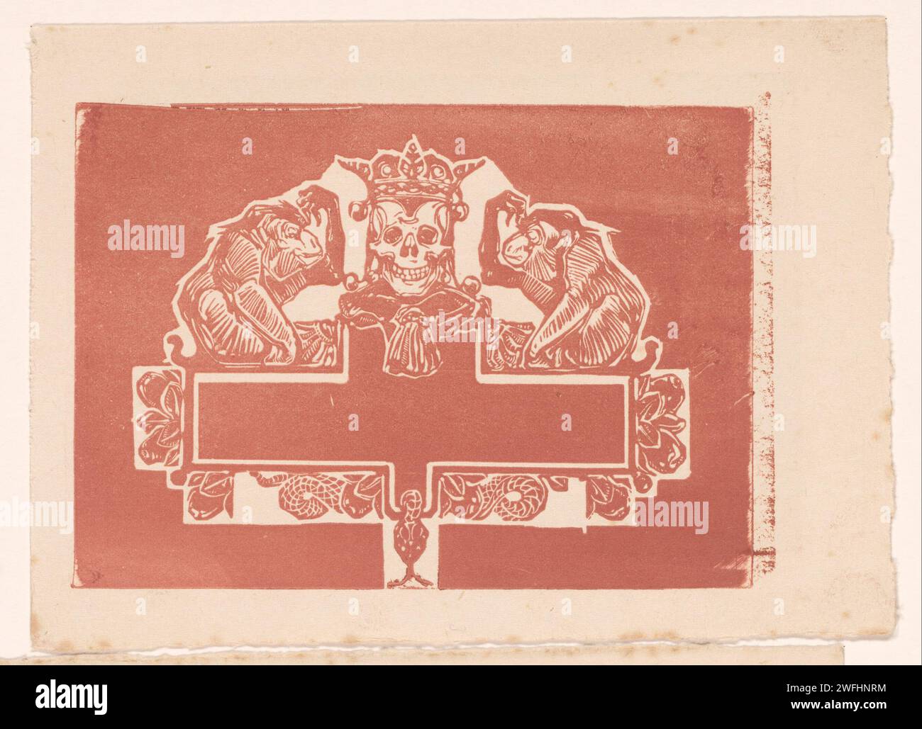 Title vignette with crowned skull and monkeys, Bernard Willem Wierink ...